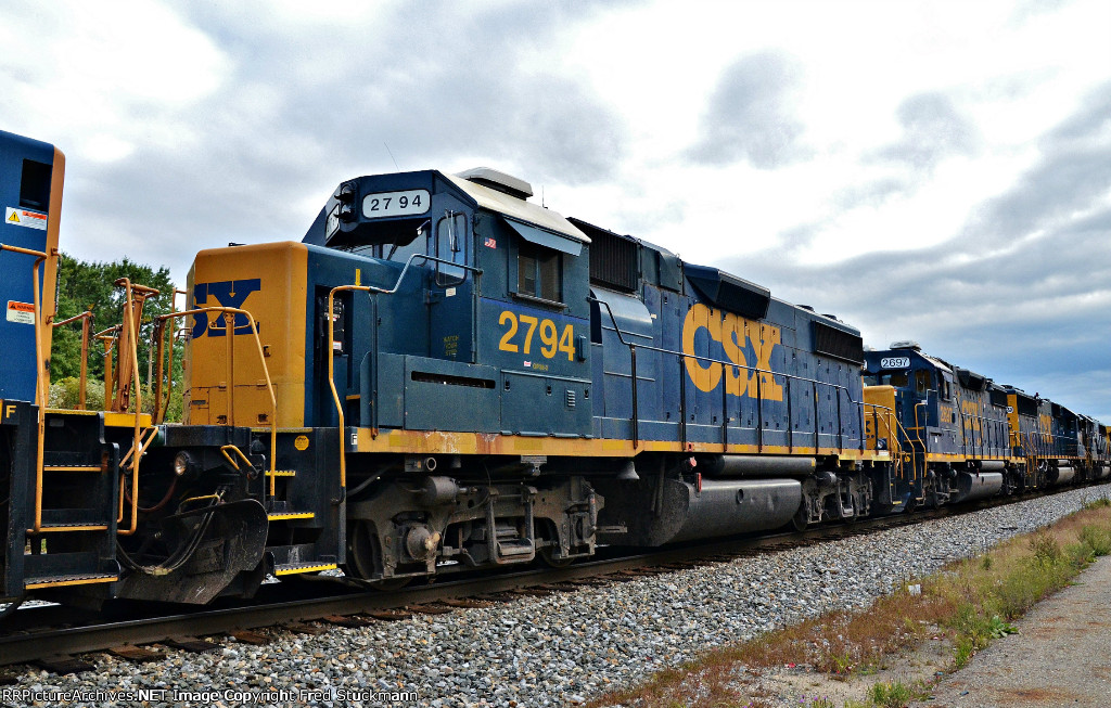 CSX 2794 is part of a power move, but there's that sticker under the 7.